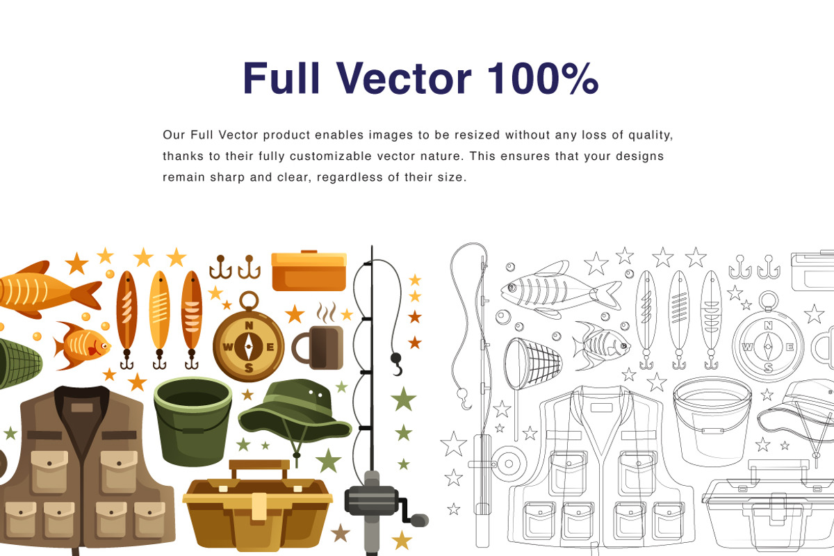 Fishing Elements Vector Illustration | Creative Market