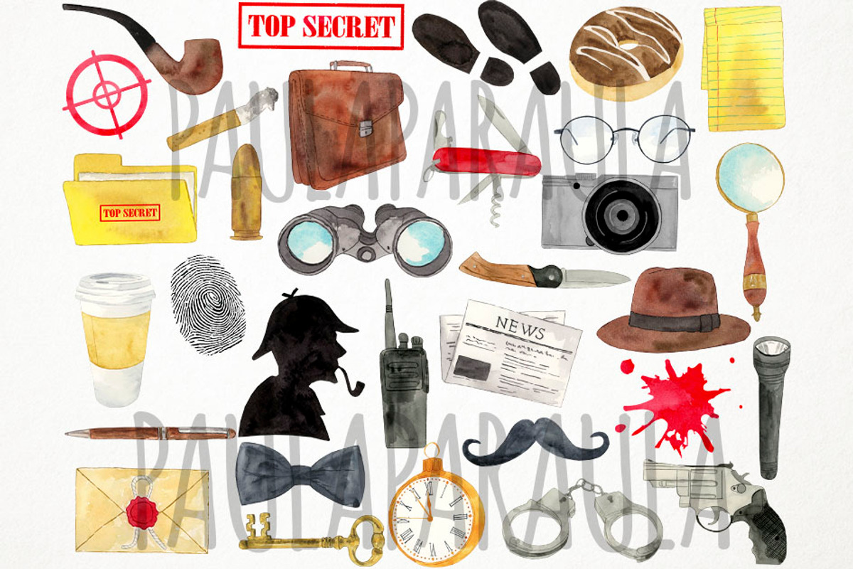 Watercolor Detective Clipart, Spy, a Graphic by Paulaparaula