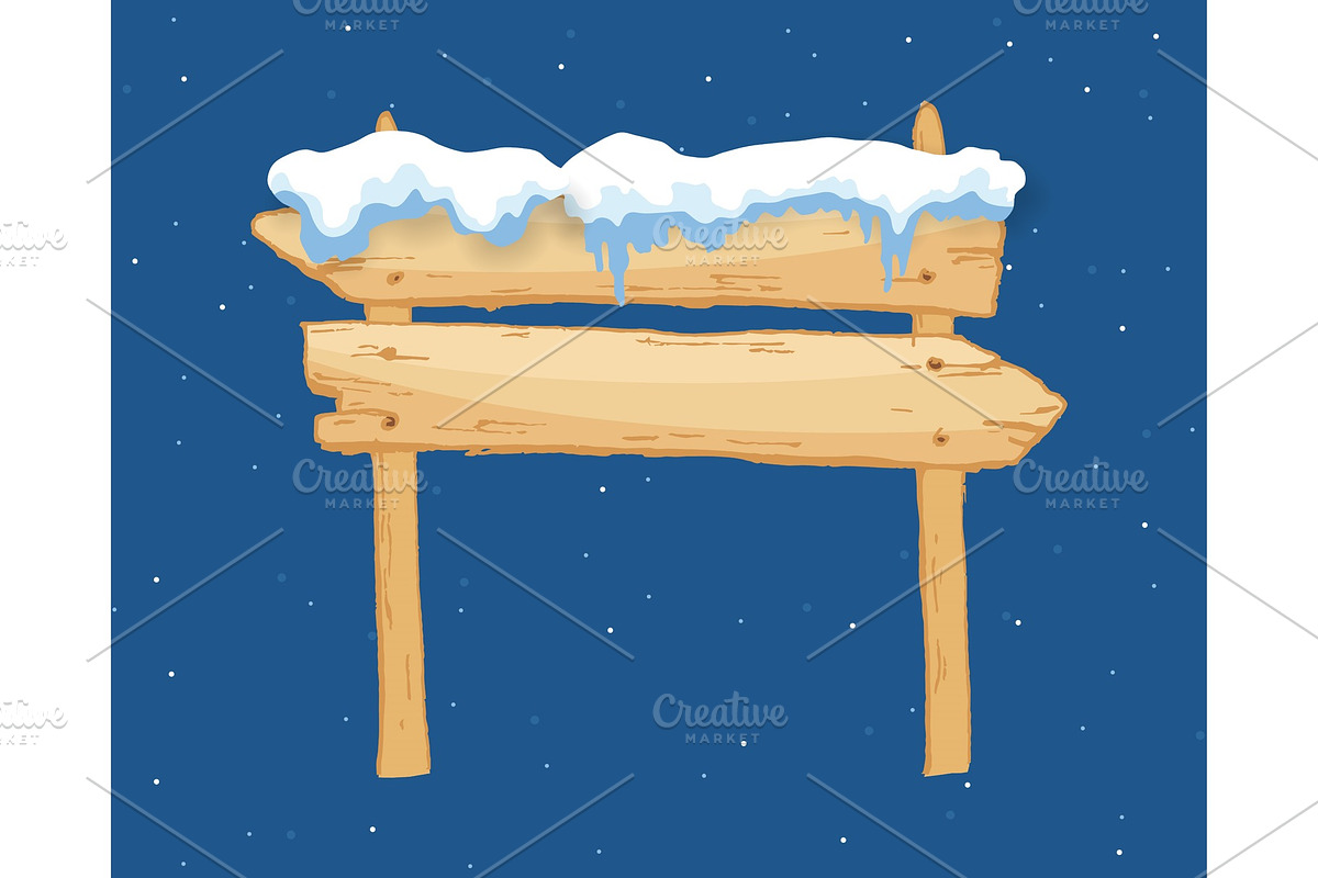 Cartoon wooden winter sign with snow, a Decorative Illustration by ...