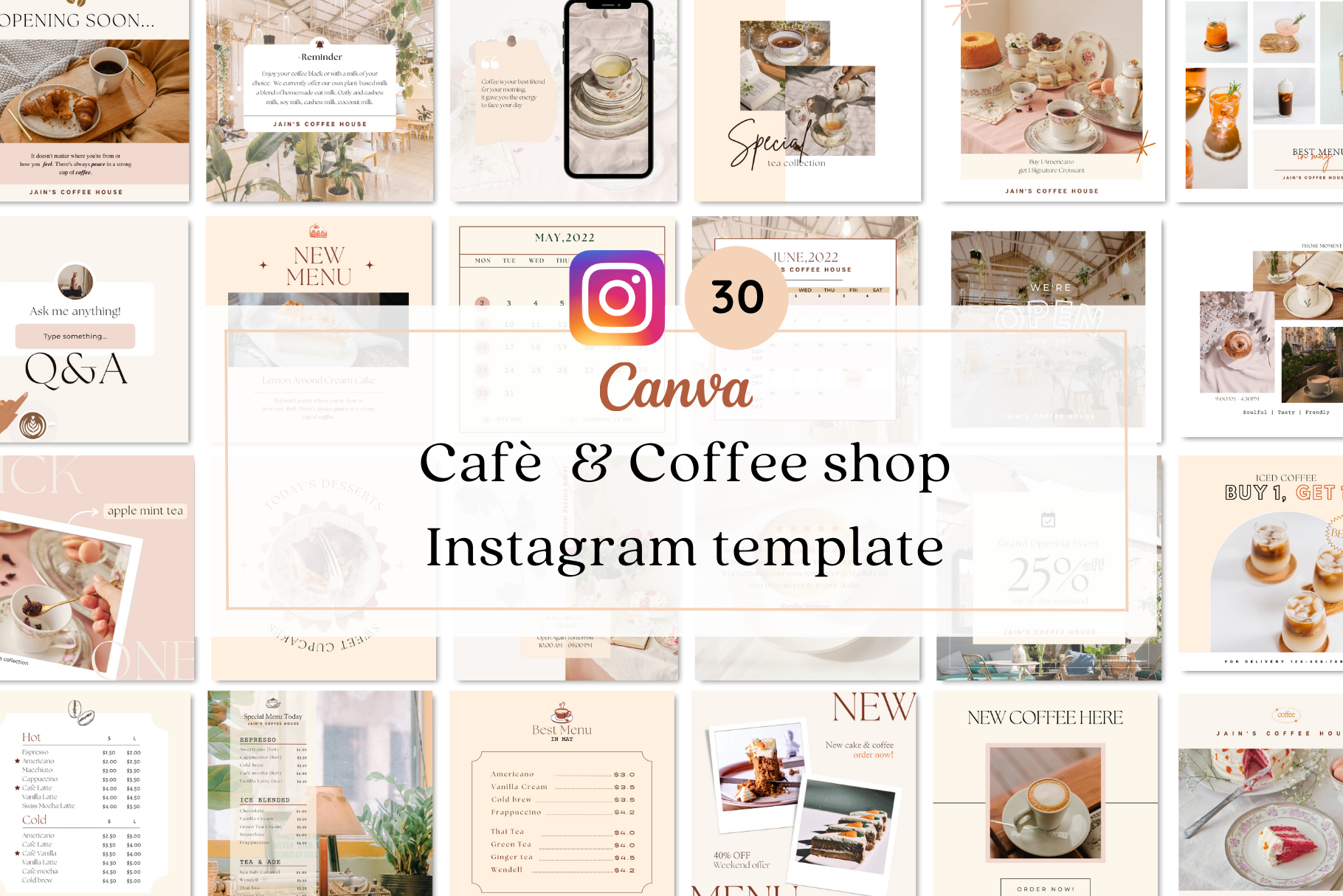 Cafe Instagram Post Template Canva | Creative Market