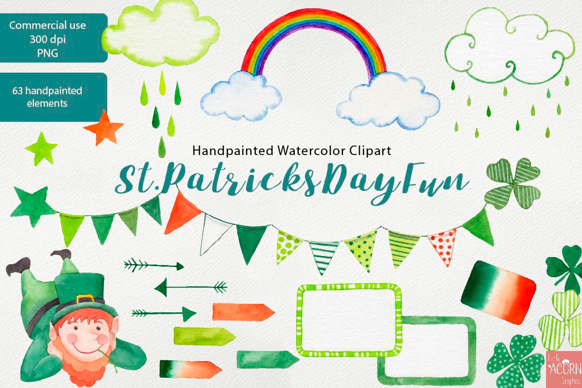 Watercolor Clipart St Patricks Day, an Illustration by LittleAcornGraphics