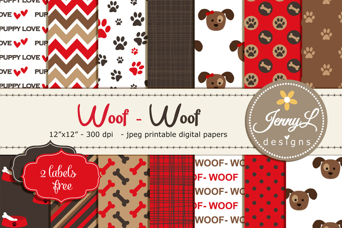 Dog Puppy Digital Papers, a Pattern Graphic by JennyL Designs