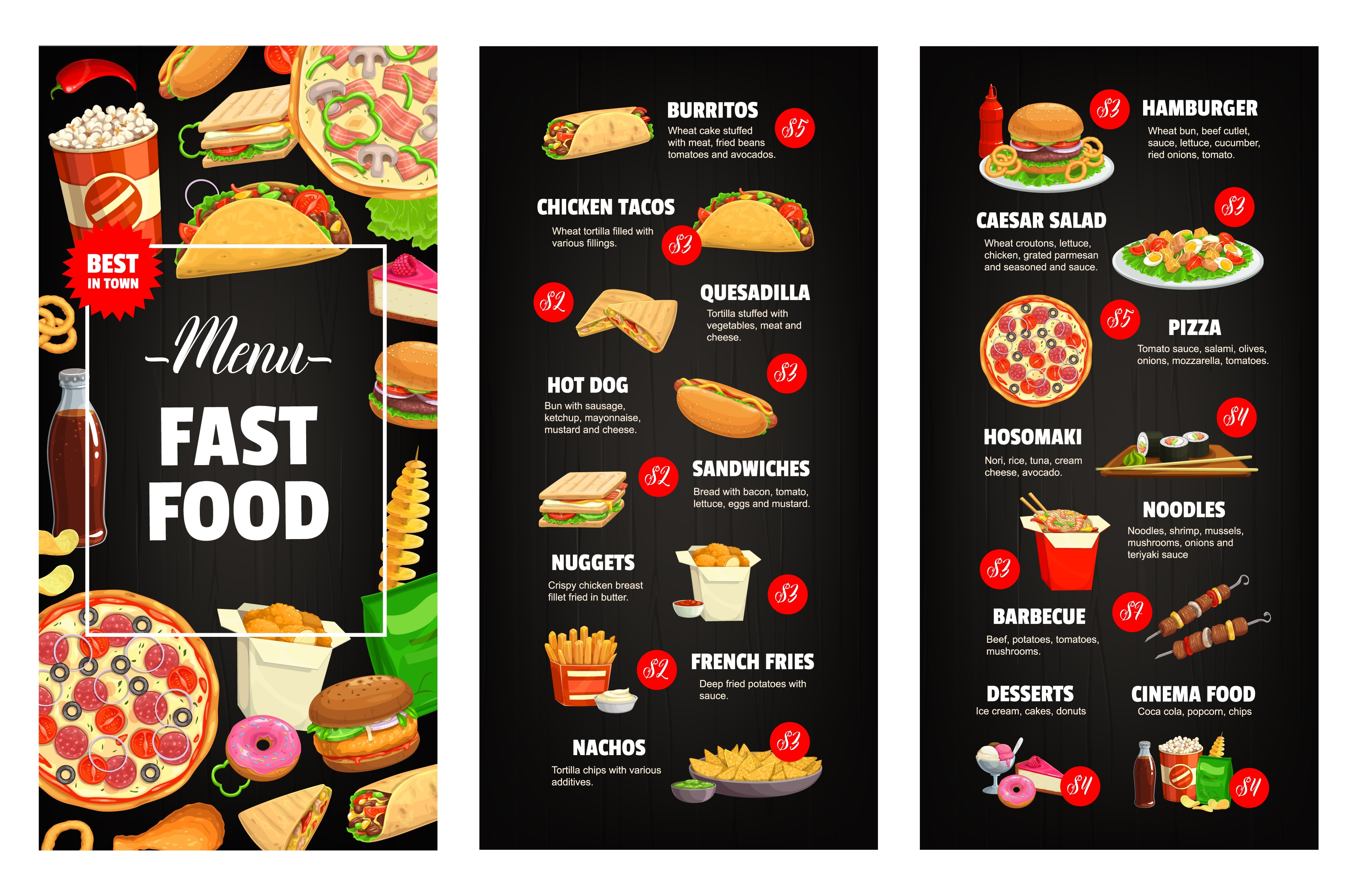 Fast food cafe menu template, a Food Illustration by Vector Tradition