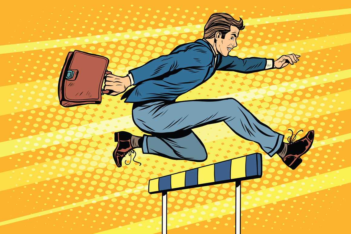 Businessman running hurdles, a Finance Illustration by studiostoks