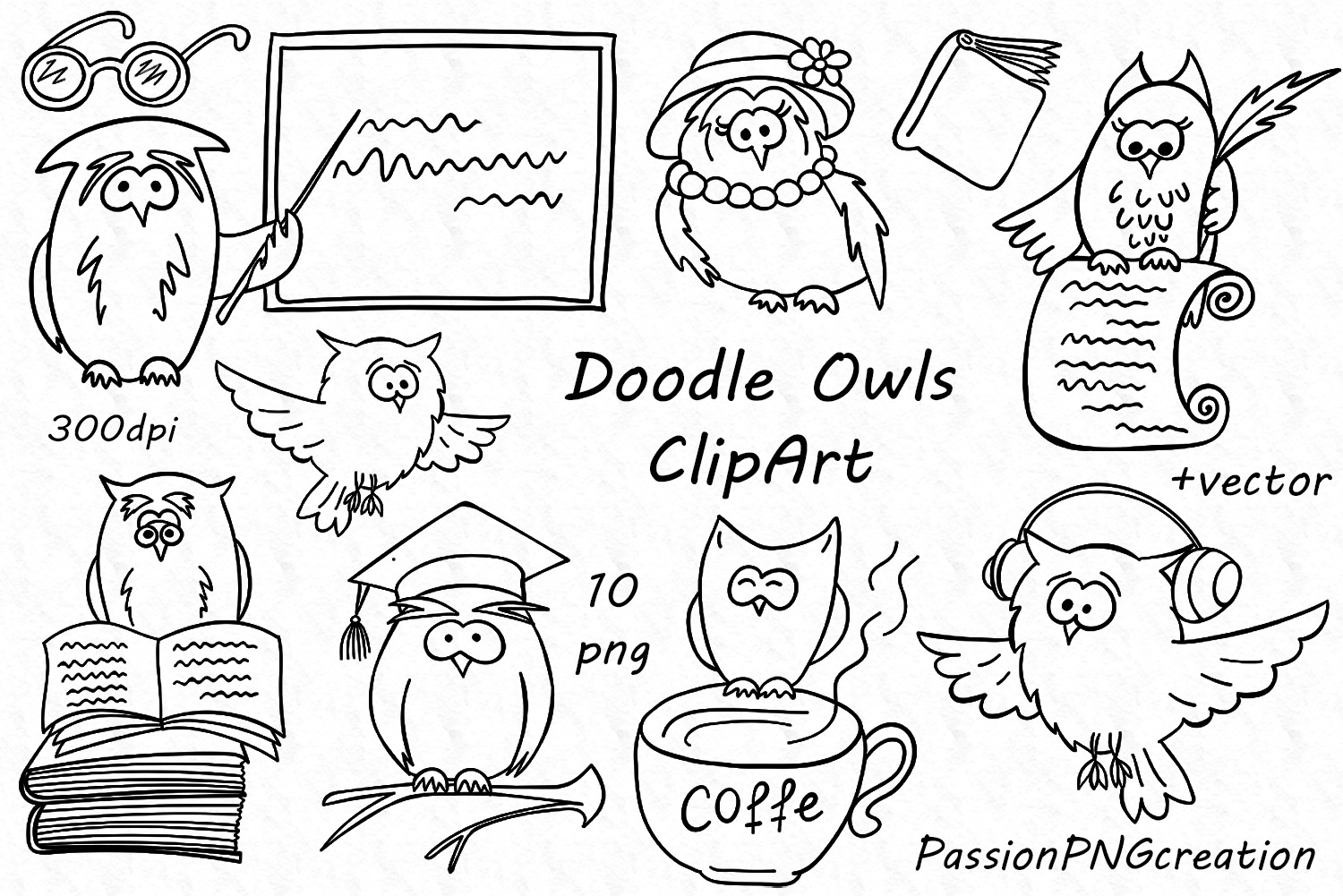 Doodle Owls ClipArt, an Illustration by PassionPNGcreation | Creative ...