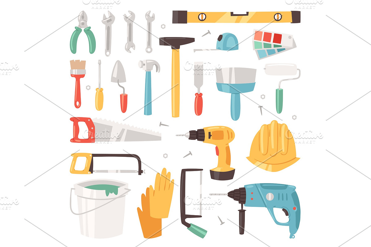 Construction equipment vector constructive tools of builder or ...