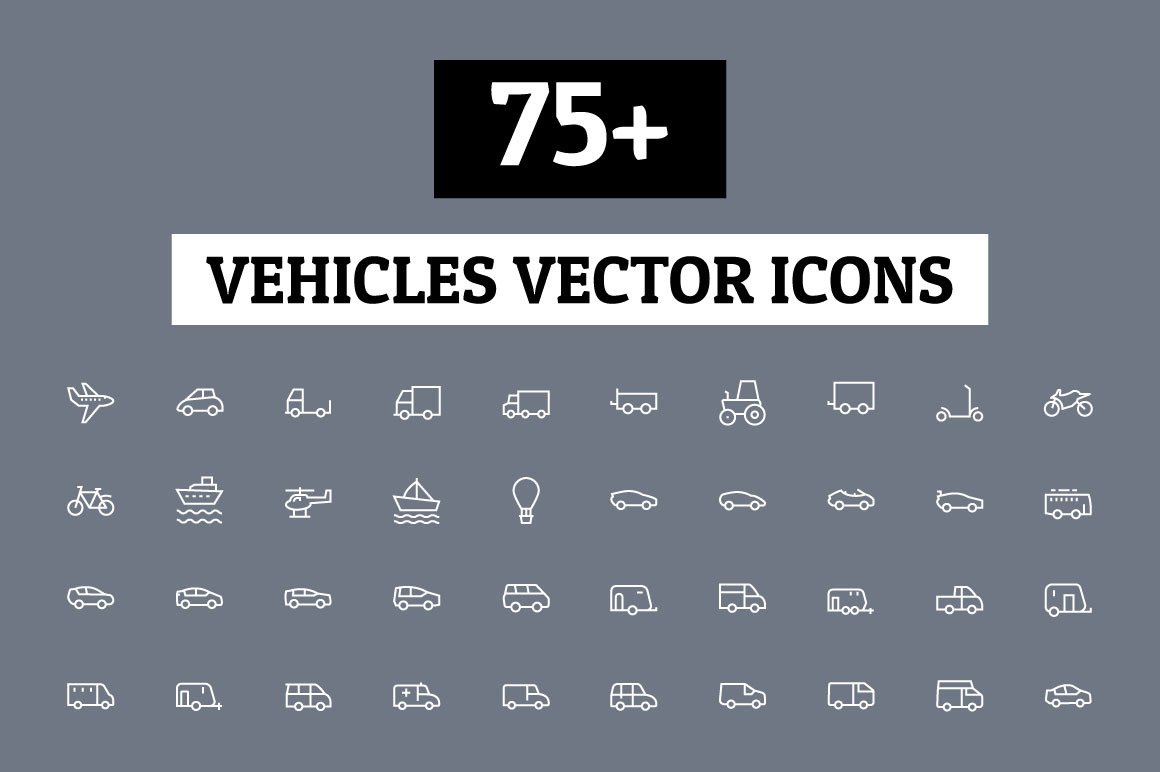 75+ Vehicles Vector Icons, an Outline Icon by Creative Stall