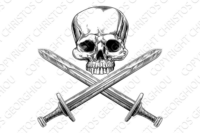 Skull and Cross Swords, an Illustration by Christos Georghiou