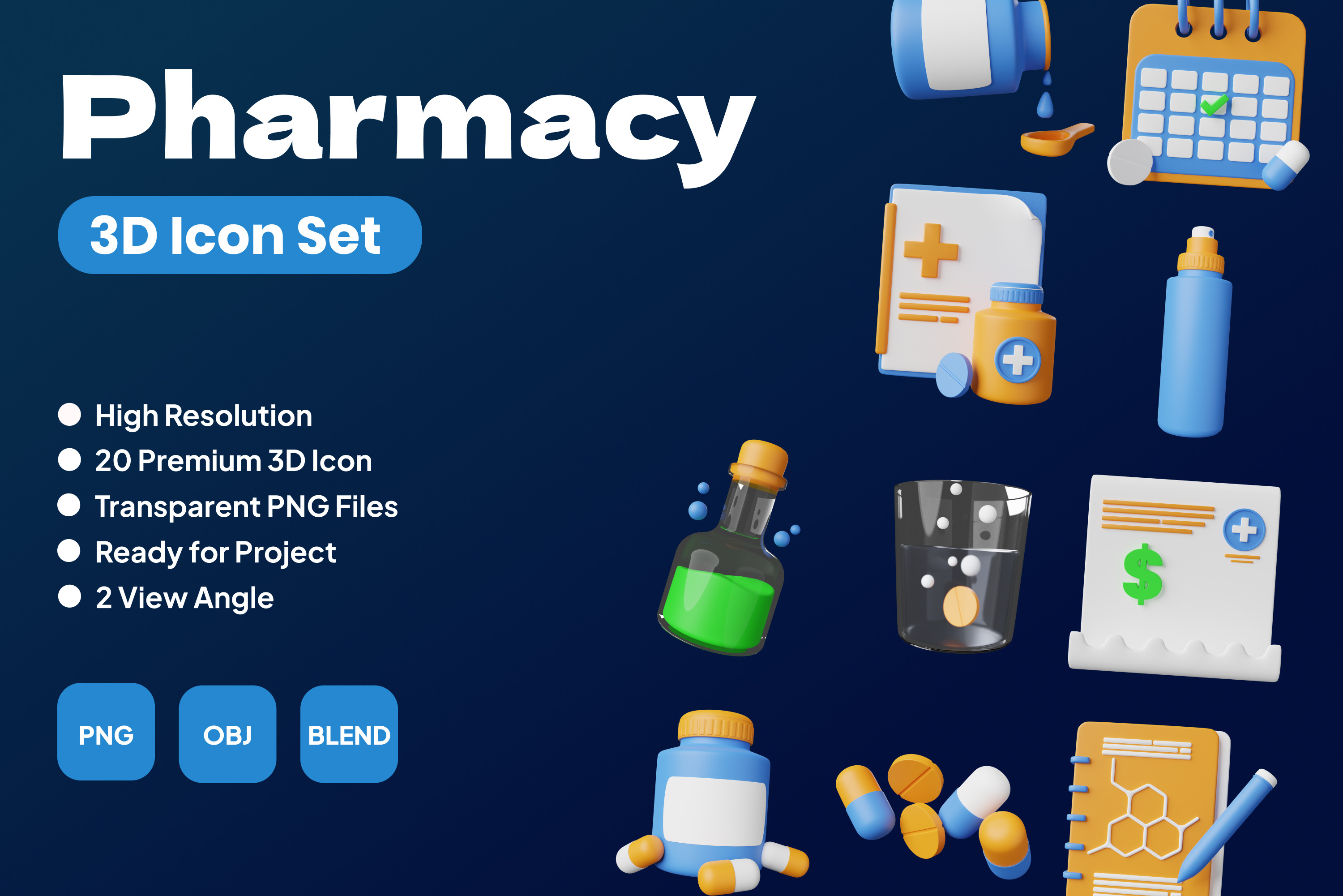 Pharmacy 3D Icon Set, an Object 3D Model by Permadi Creative