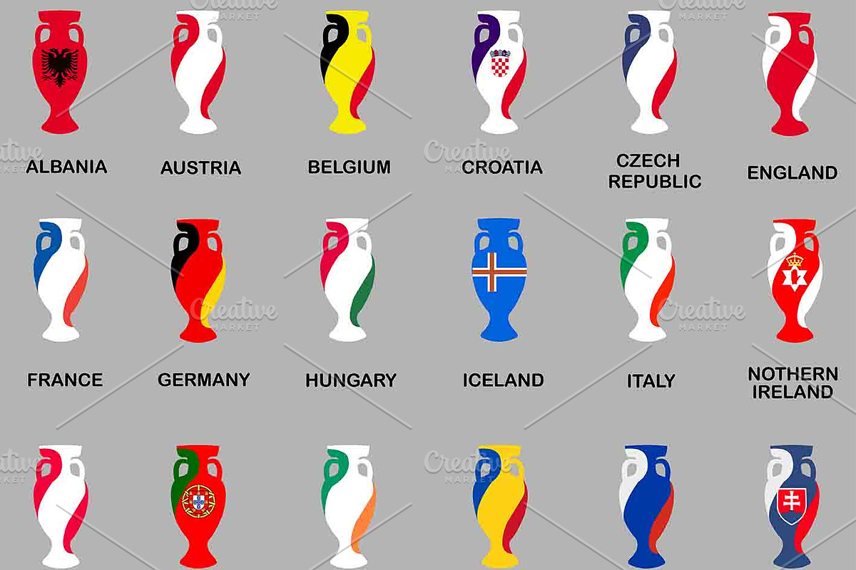 Euro Cup 2016. Vector Flags Icon Set, an Icon by Watercolor & Vector