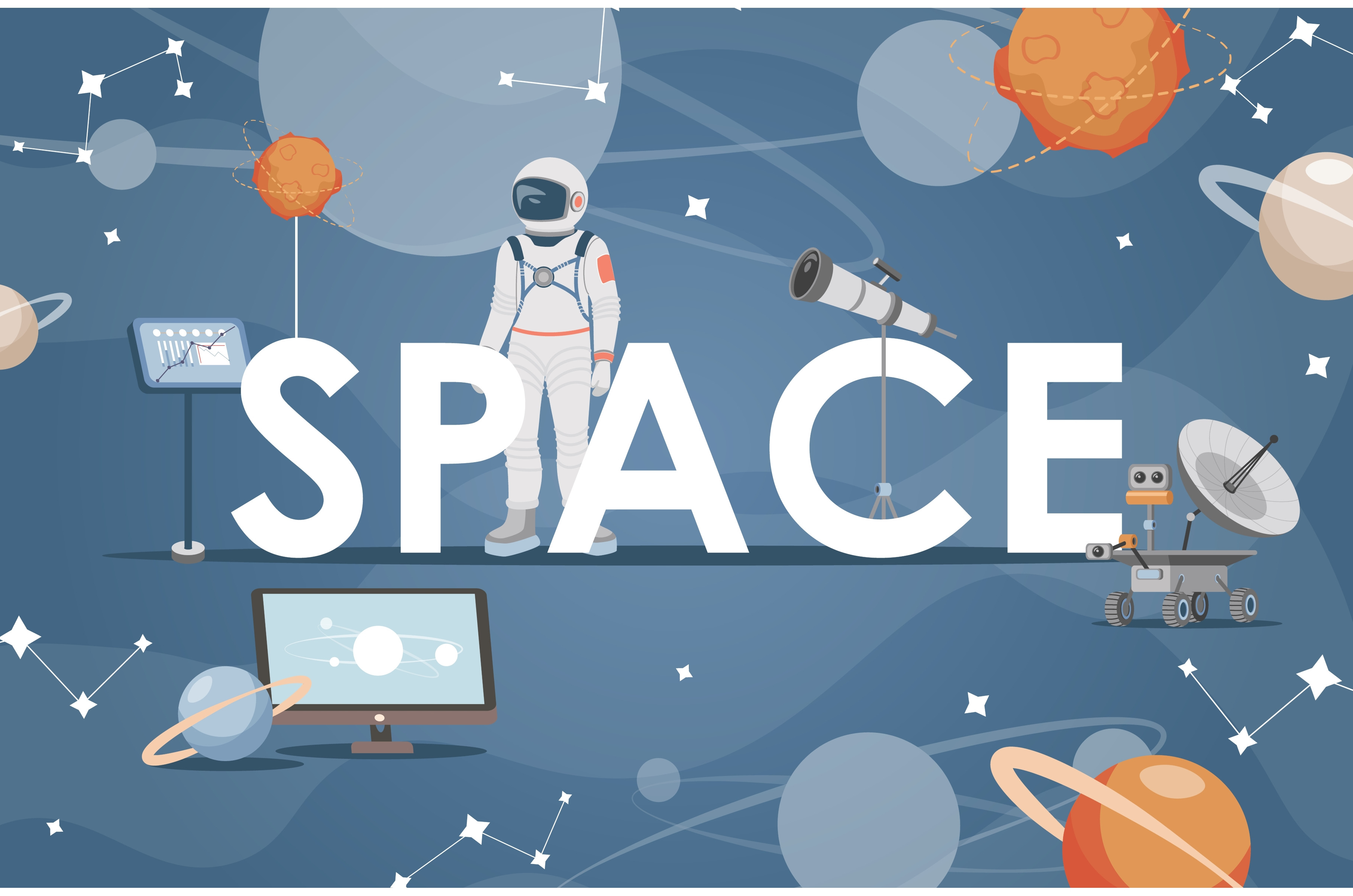 Space word banner template | People Illustrations ~ Creative Market