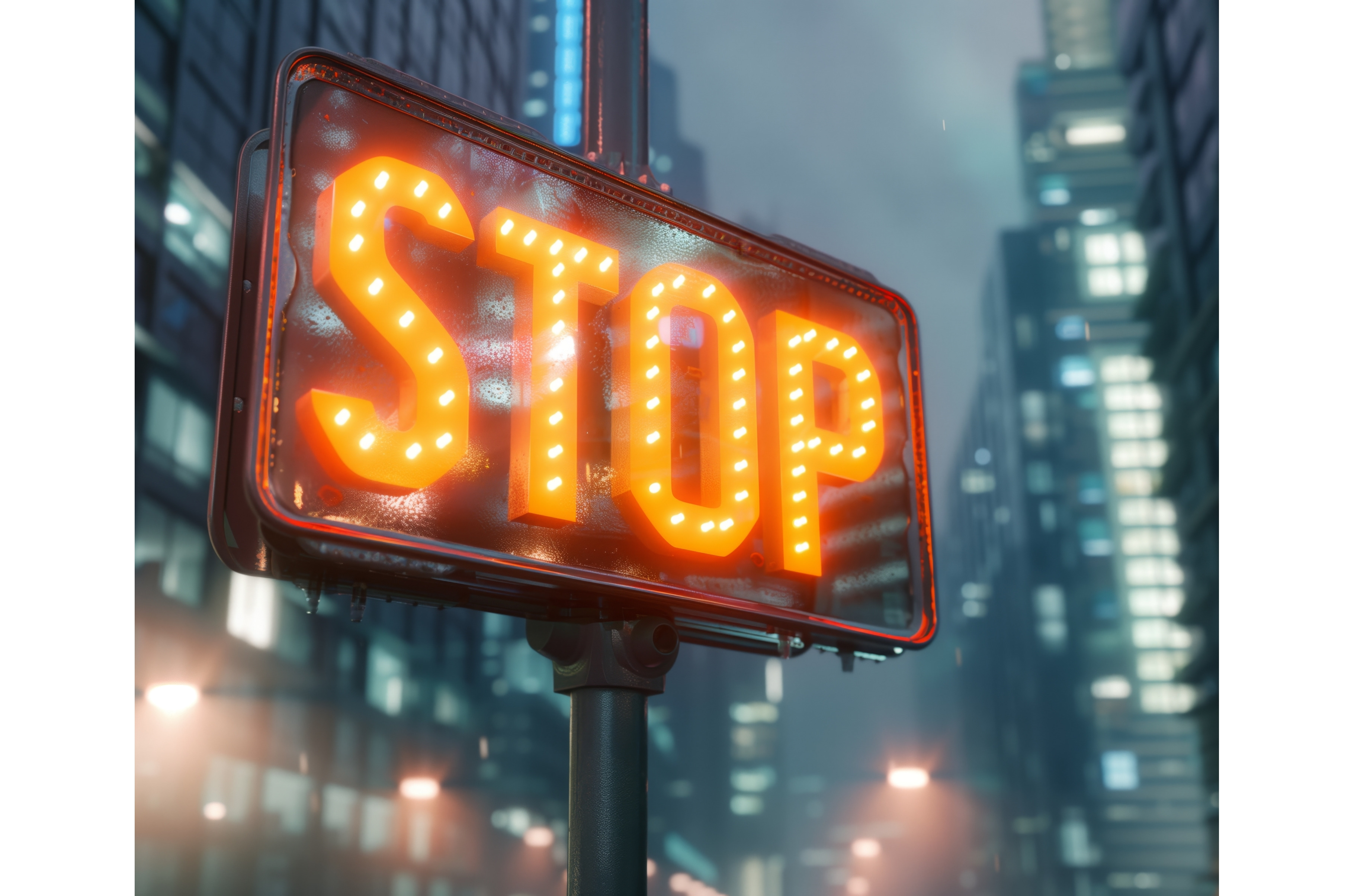 Illuminated neon stop sign on a city | Object Illustrations ~ Creative ...