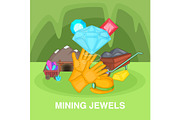 Mining jewels concept, cartoon style, a Decorative Illustration by ...