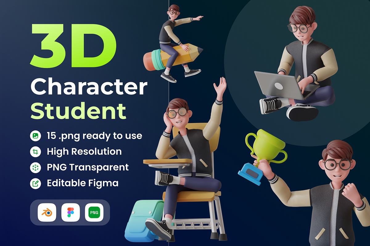 Student Character 3D Illustration, a Characters & Person 3D Model by ...
