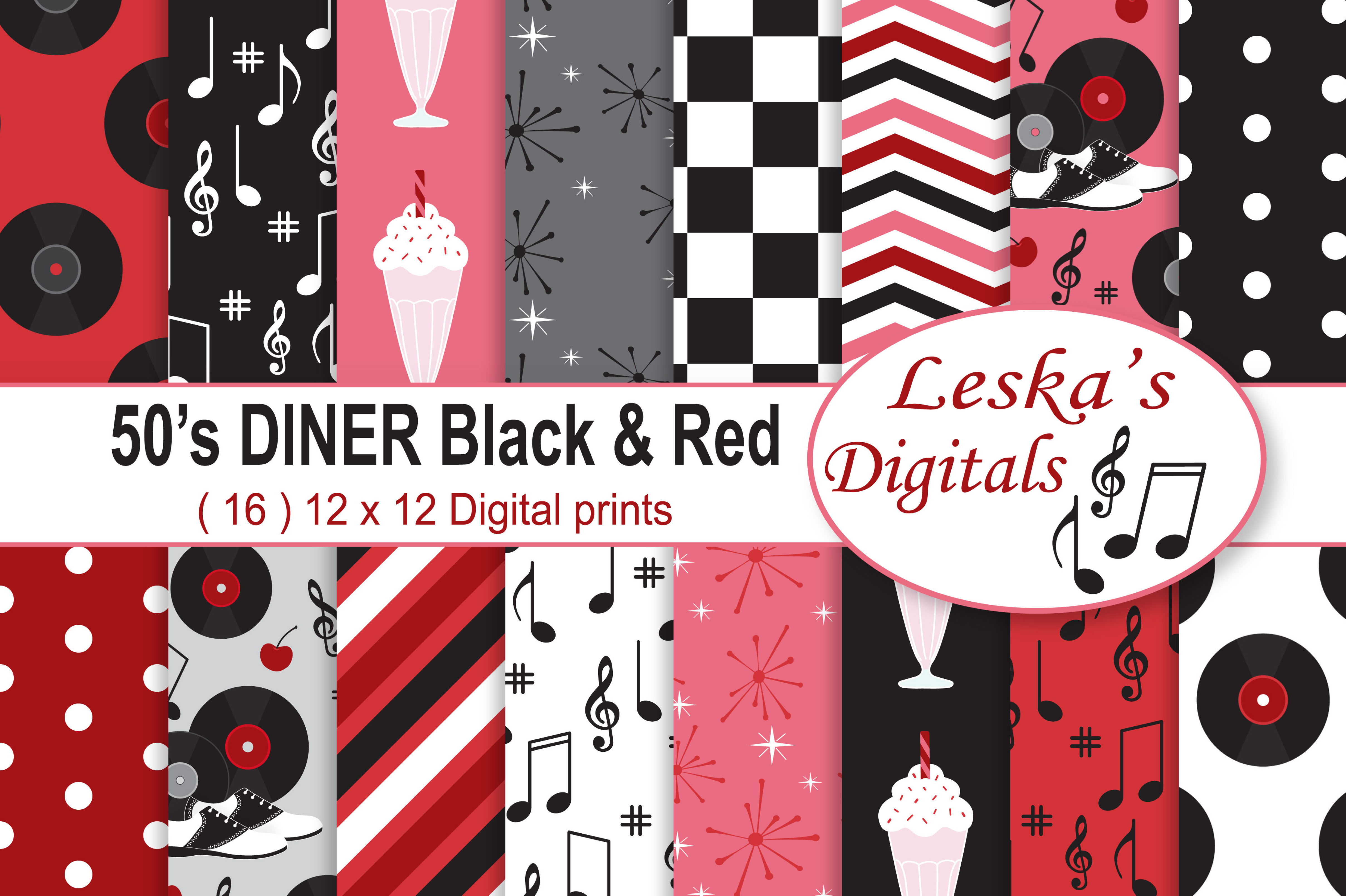 Retro 50's Diner Digital Paper, a Pattern Graphic by Leska's Digitals