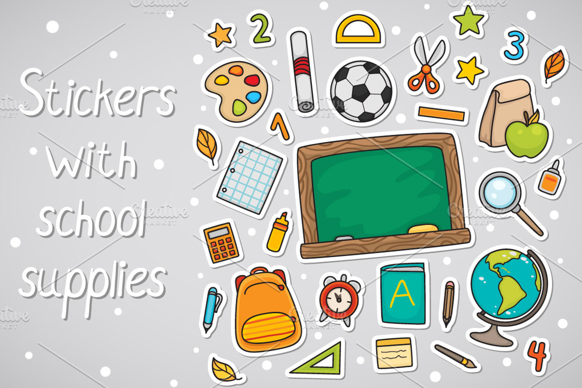 Stickers with school supplies, an Education Illustration by nenochka