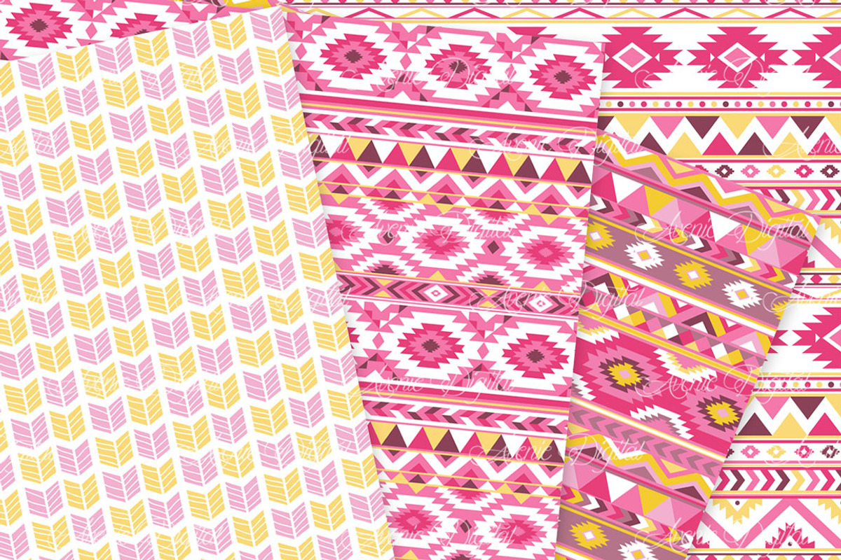 Pink and Yellow Aztec Digital Paper, a Texture Graphic by Avenie Digital