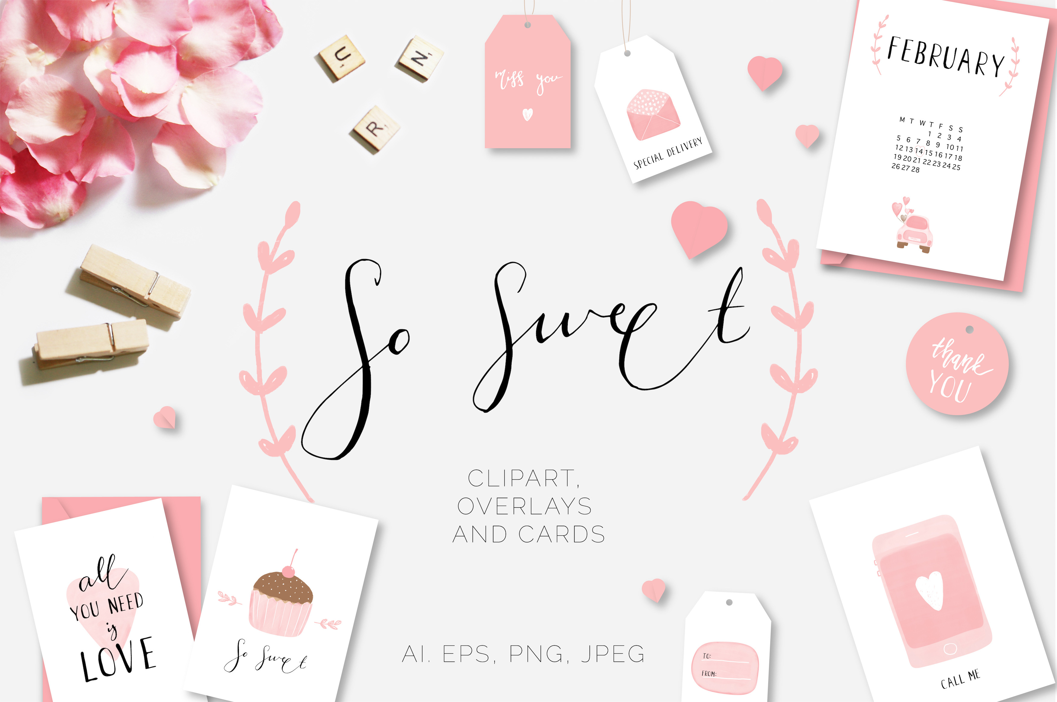 So Sweet Clipart, Overlays, Cards, an Illustration by rose and paper design