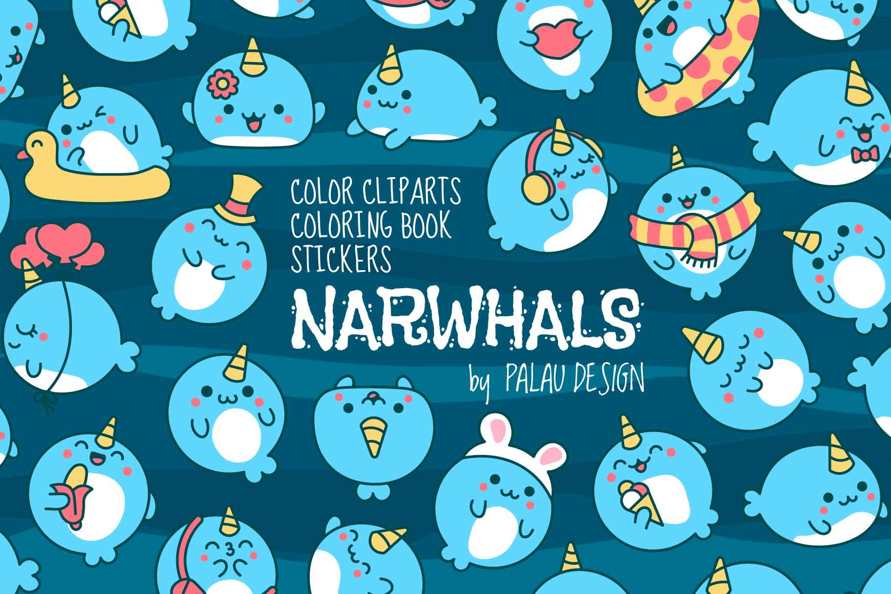 Cute kawaii narwhals | Animal Illustrations ~ Creative Market