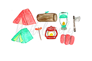 Large Watercolor Camping Clipart Set, an Illustration by Writelovely