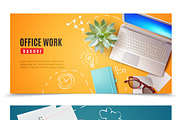 3D office objects banners, an Object Illustration by Macrovector