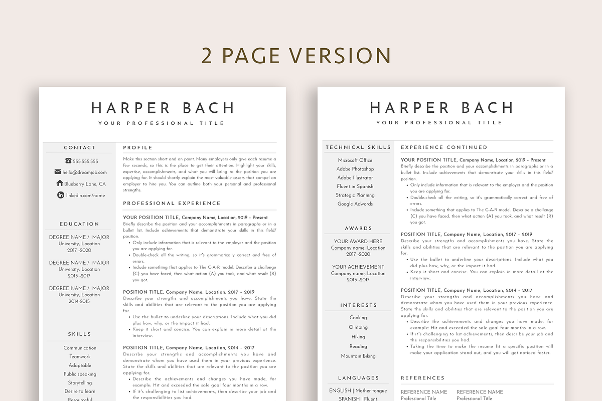 Clean Resume Template Word + Pages | Creative Market