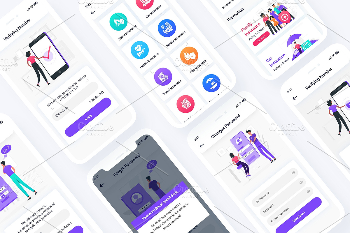 Insurance Mobile App UI Template, an App Template by createuiux