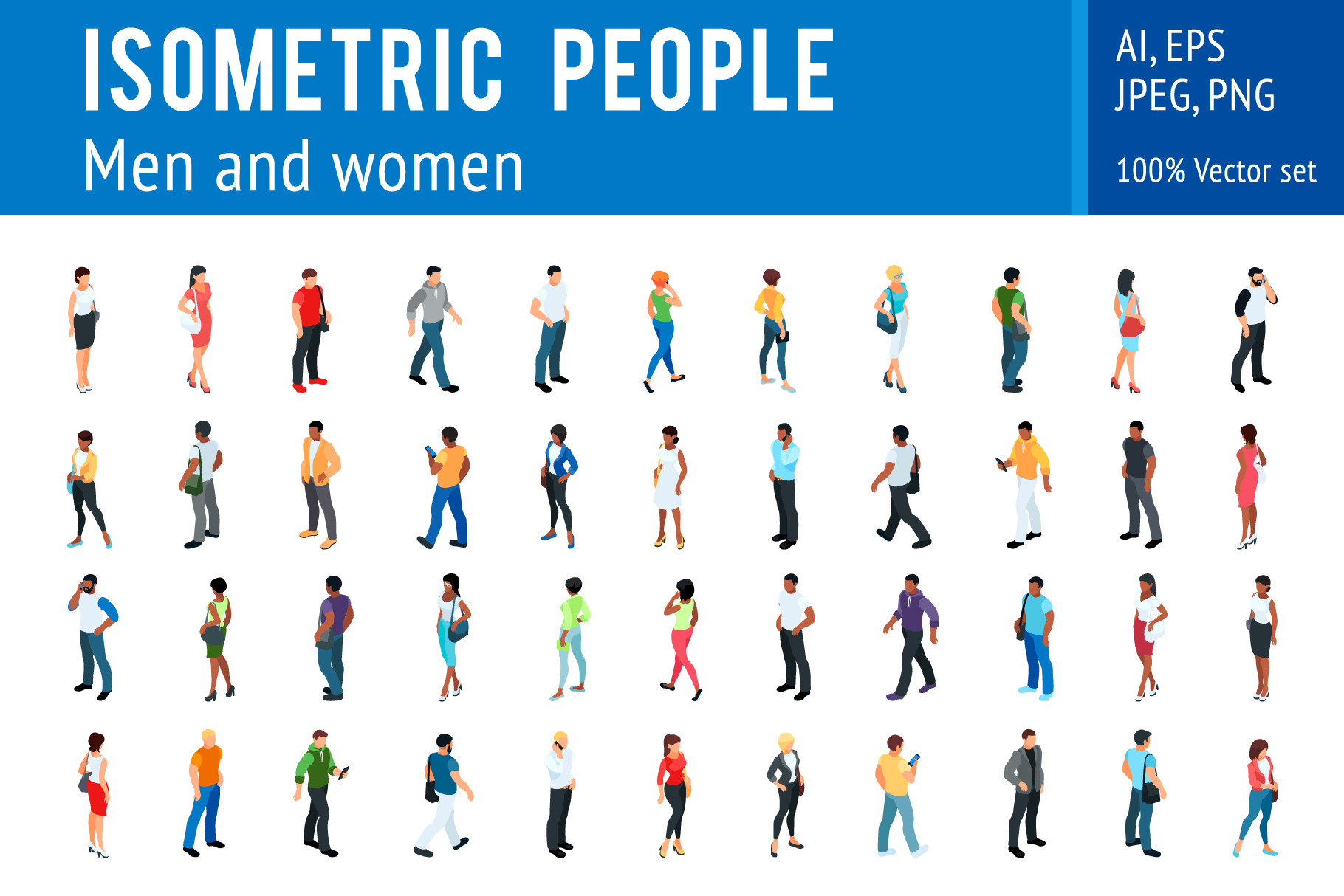 Isometric people vector set, a Person Illustration by aklionka design