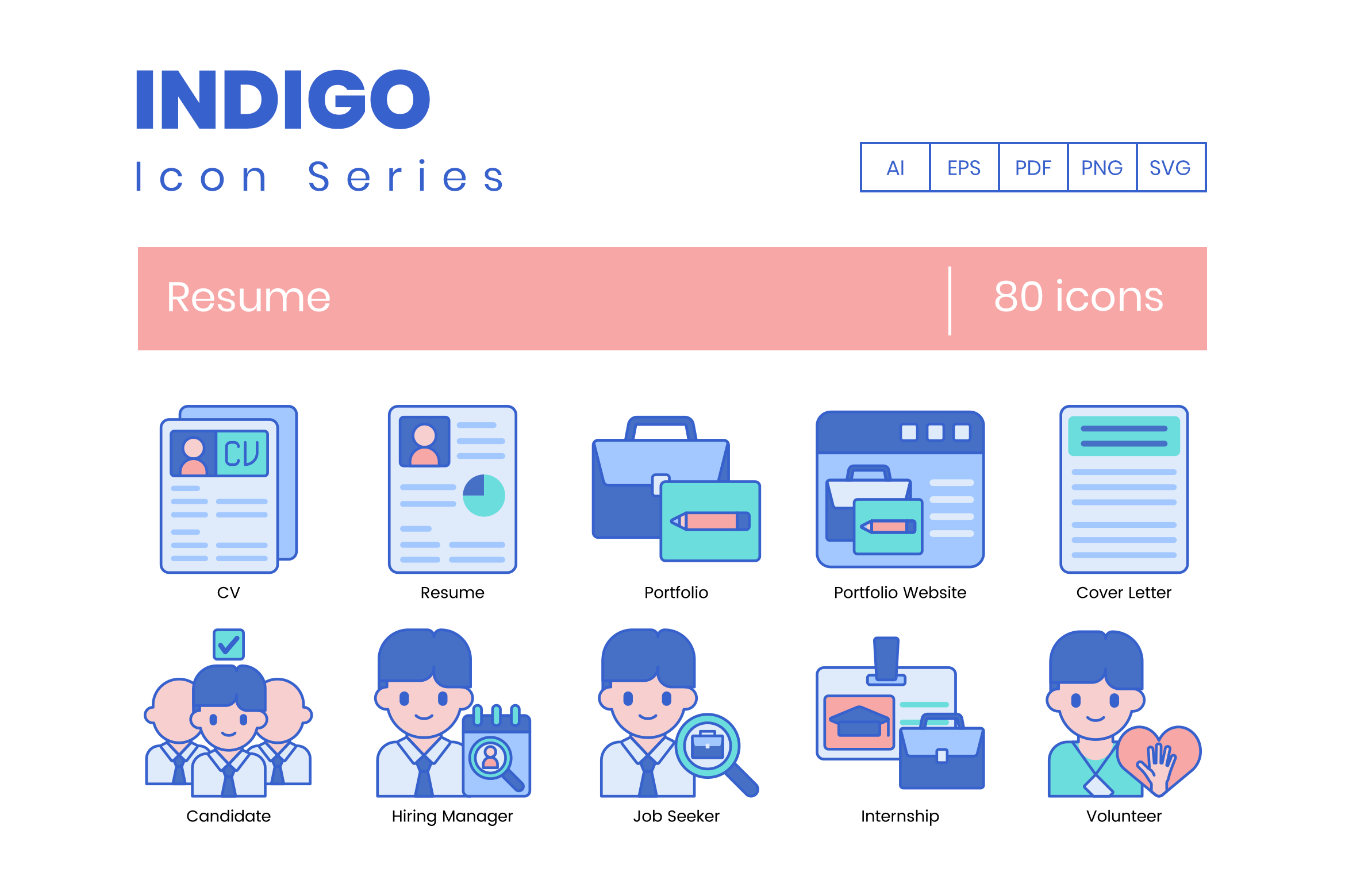 80 Resume Icons | Indigo Series, an Outline Icon by Flat Icons
