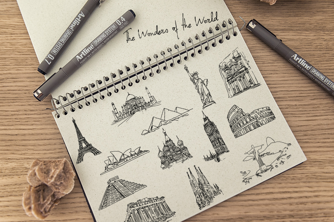 The Wonders of the World - Hand draw, an Illustration by Giordano Aita ...