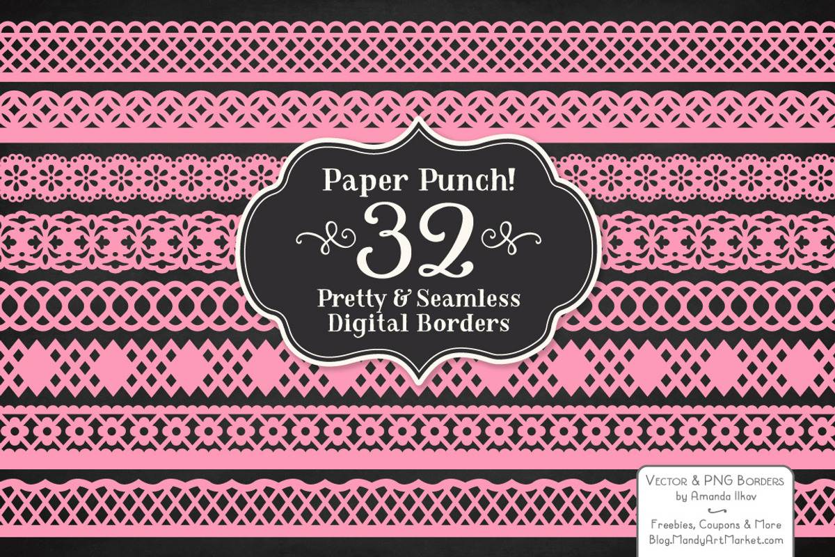 Pink Lace Borders Clipart & Vectors, an Illustration by Amanda Ilkov