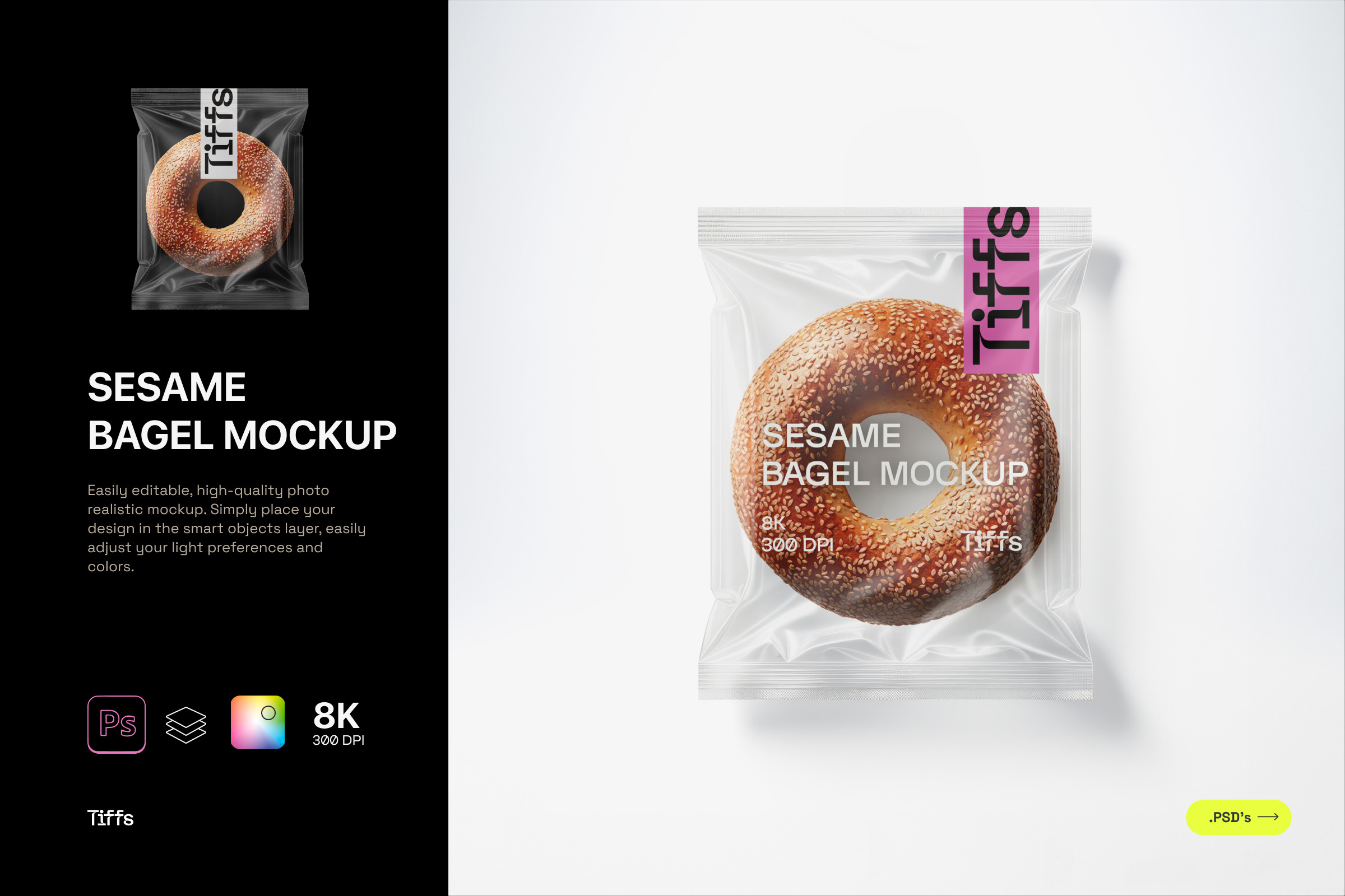 Sesame Bagel Packaging Mockup, a Packaging Mockup by TIFFS