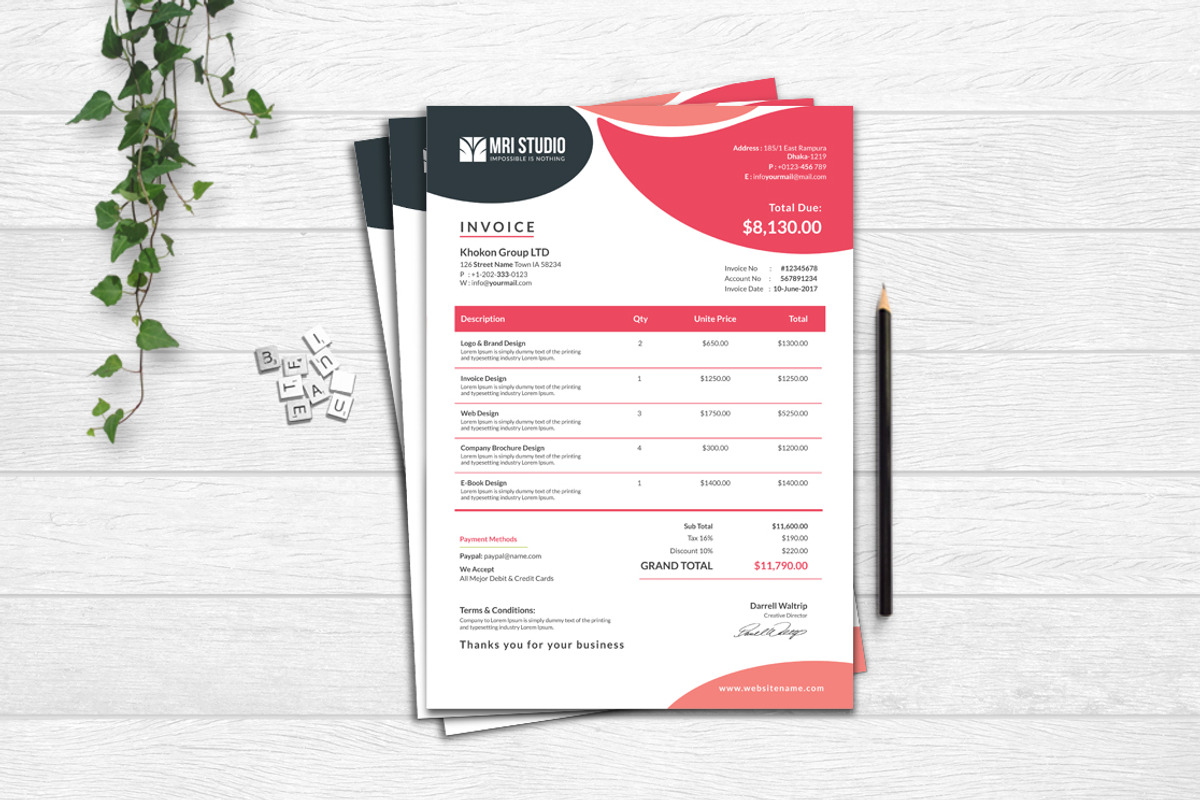 Invoice, a Stationery Template by MRI STUDIO