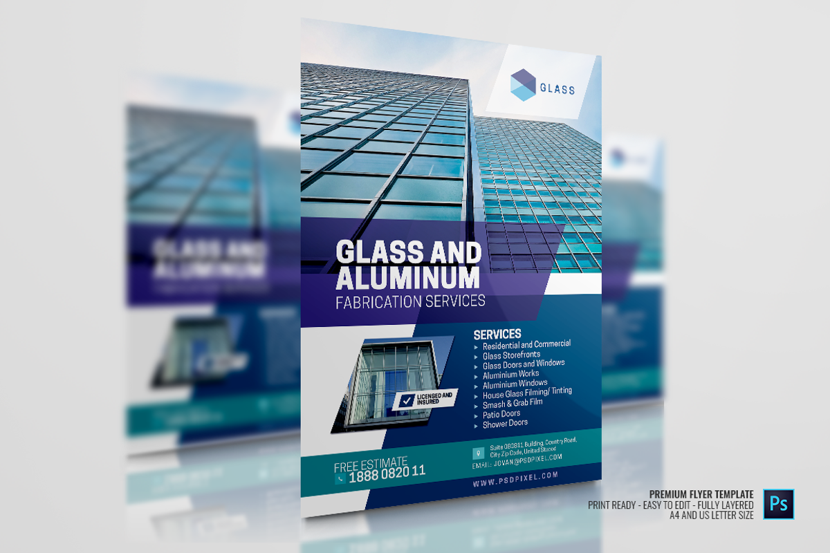 Glass and Aluminum Experts Flyer, a Flyer Template by PSDPixel