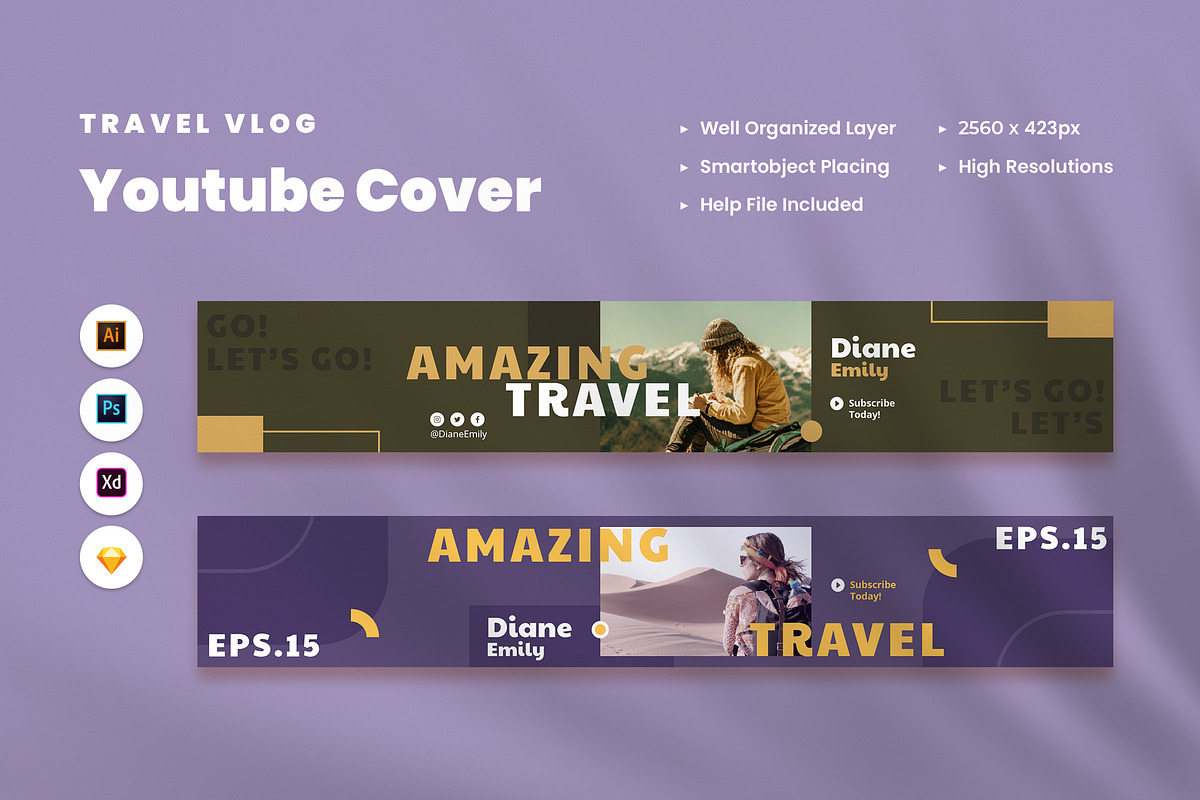 Travel Vlog Youtube Cover, a Social Media Template by Rahardi Creative ...