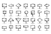Line Sketch Road Signs Set with, an Object Illustration by LadadikArt