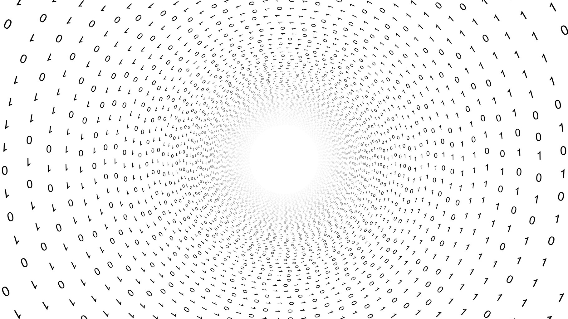 01 or binary data on the computer screen in circle shape on white ...