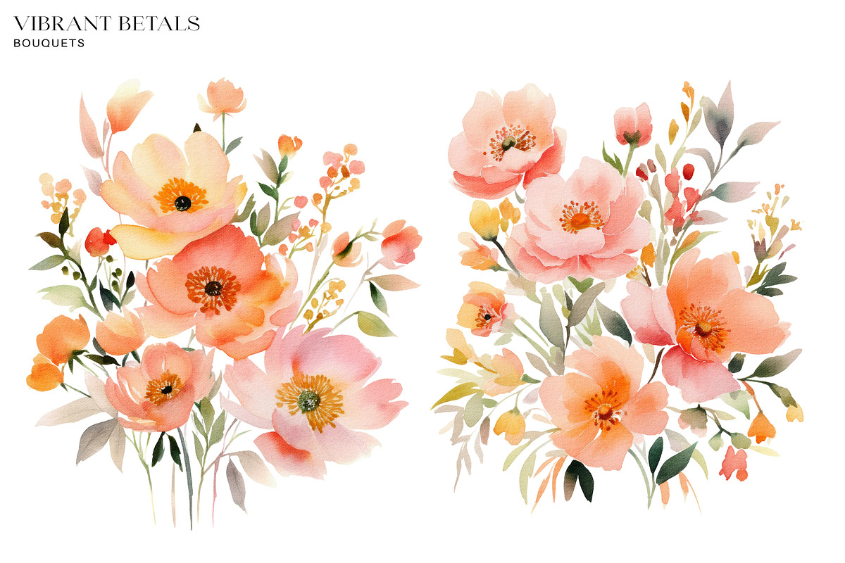 Watercolor Bright Flowers Bouquets, a Decorative Illustration by ...