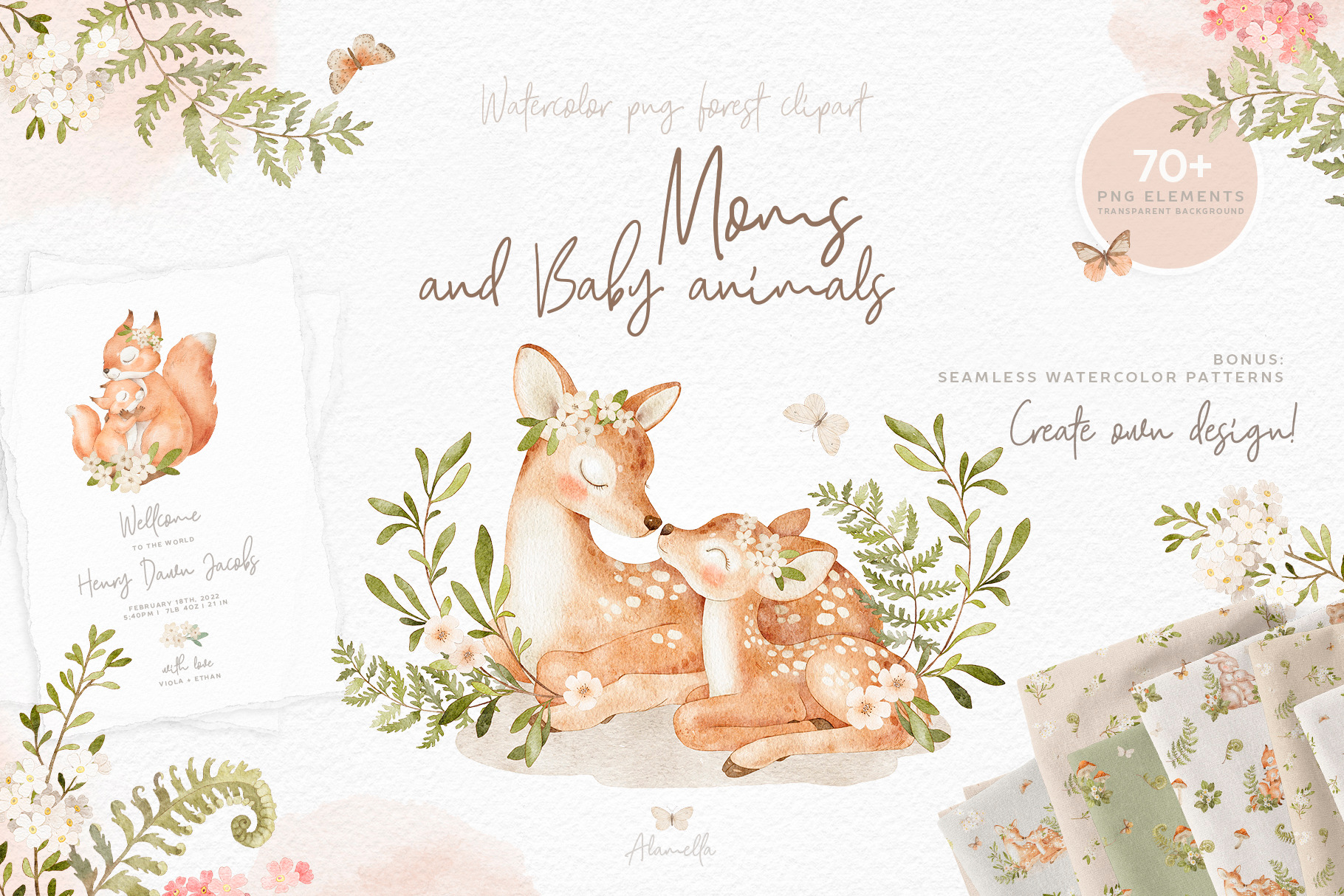 Forest Love. Moms and Baby Animals, an Animal Illustration by Alamella