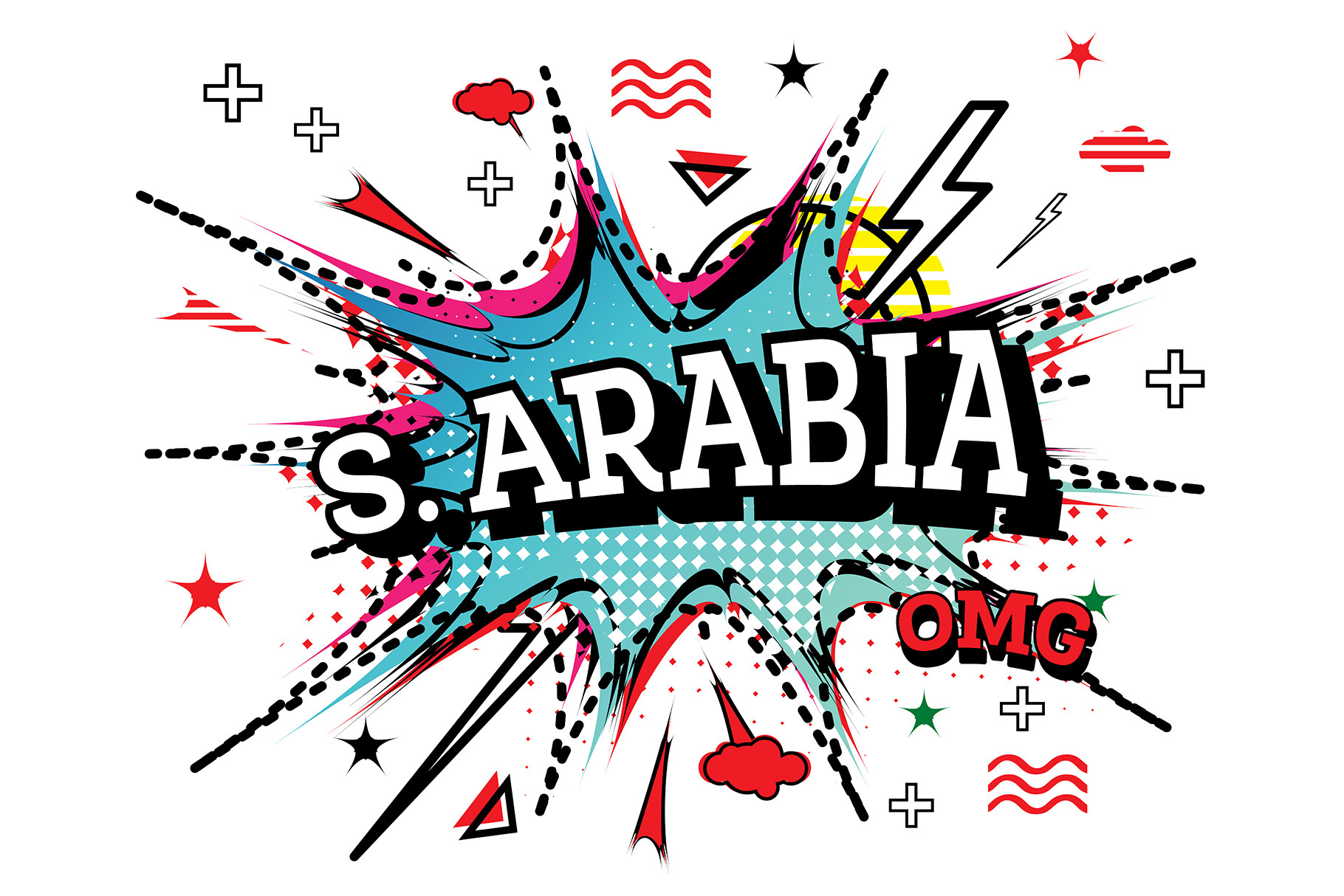 Saudi Arabia Comic Text in Pop Art, an Illustration by Booblgum