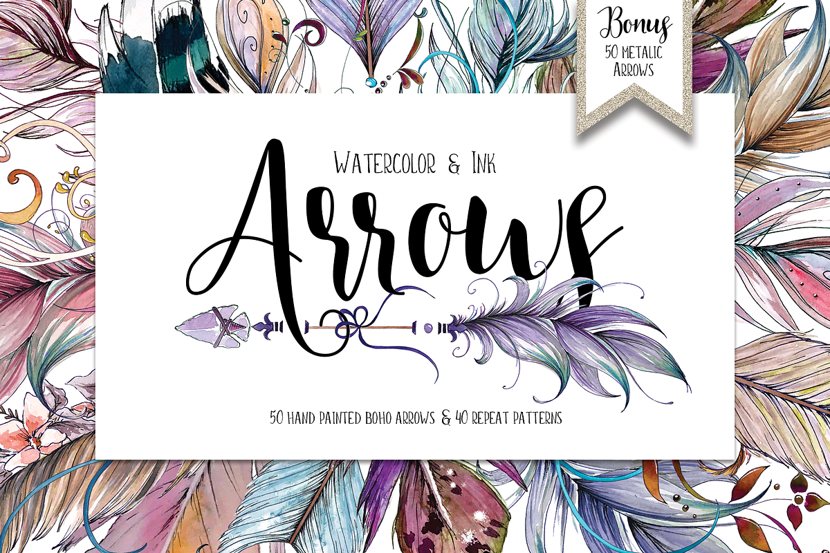 Watercolor & Ink Boho Arrows ClipArt, an Illustration by Pretty Little ...