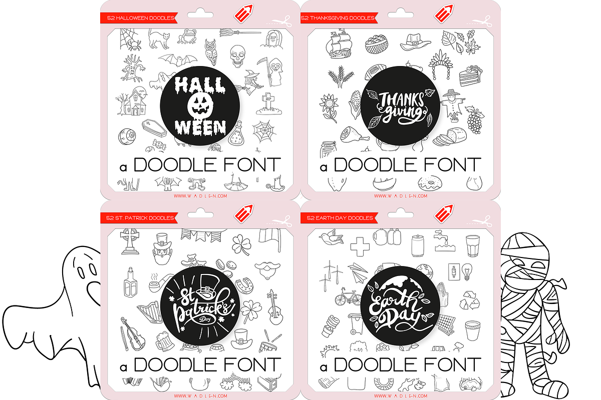 The Doodle Fonts Bundle, a Symbol Font by WADLEN
