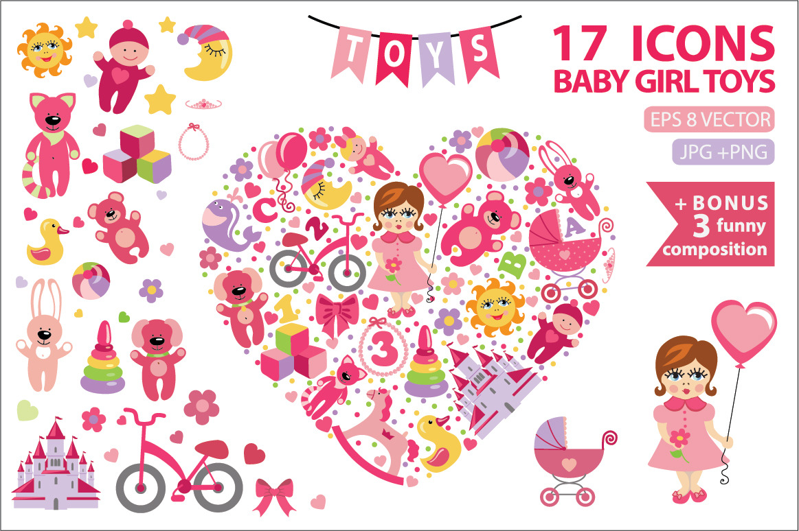 Children toys icons for little girl | Icons ~ Creative Market