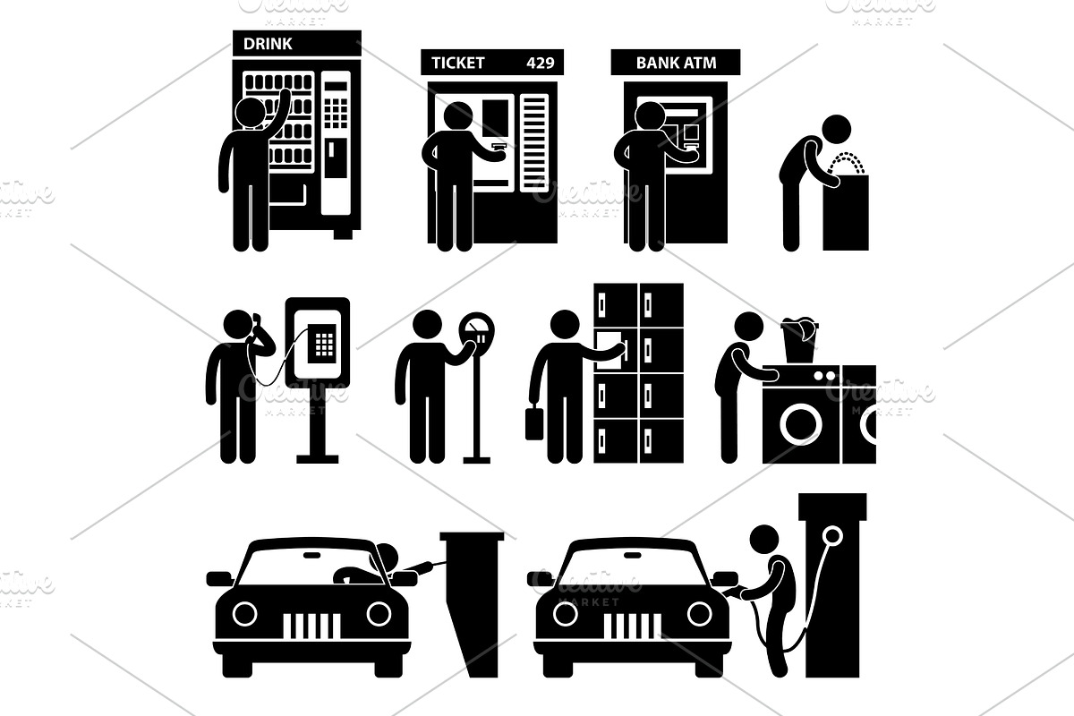 Auto Public Machine Vending ATM Set, an Icon by Leremy Stick Figures ...