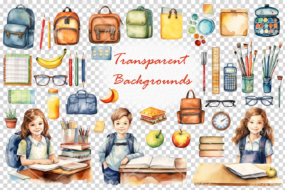 Back to School Watercolor Clipart, an Education Illustration by ...
