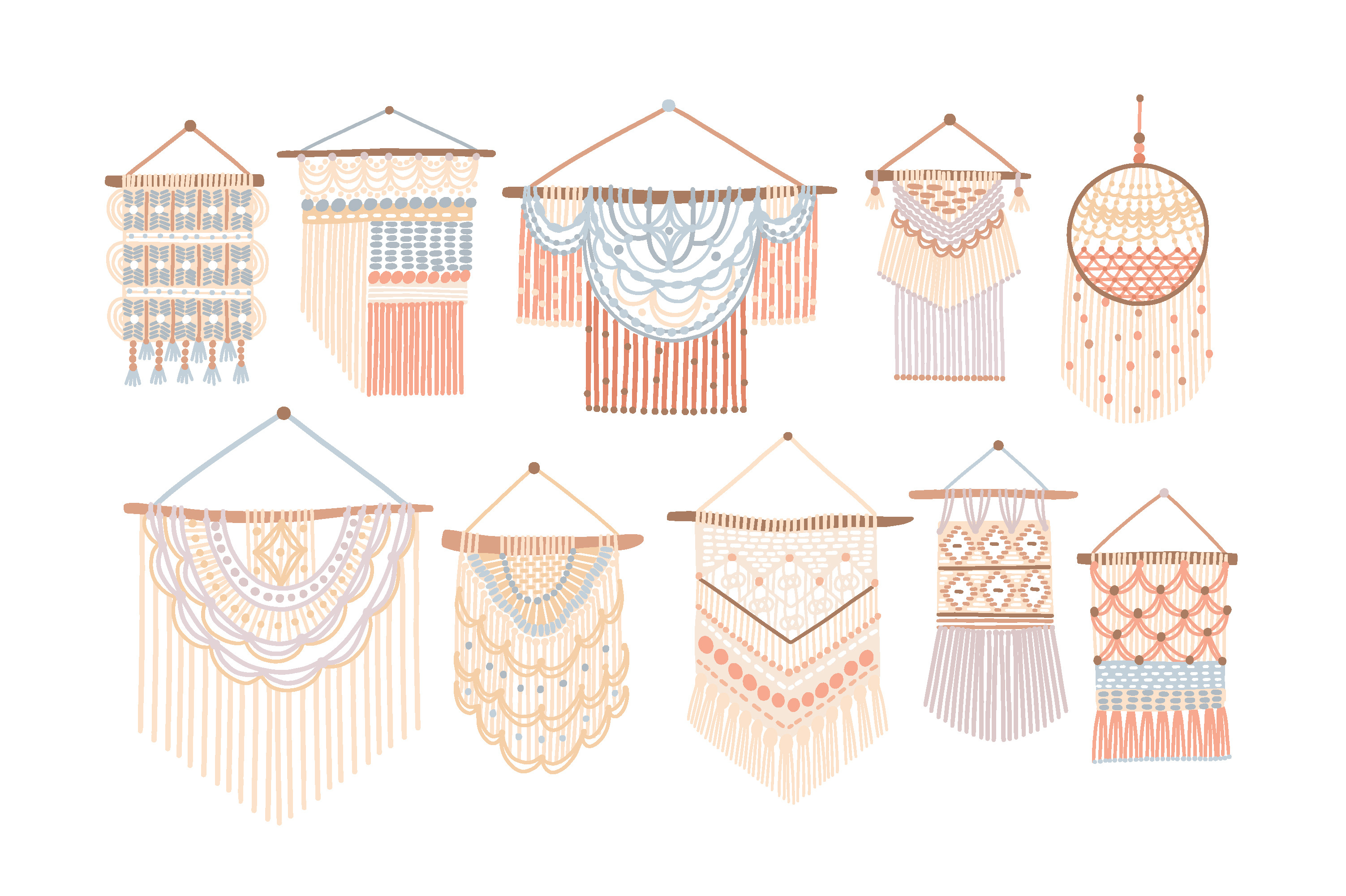 Macrame wall hangings set, a Decorative Illustration by Good Studio