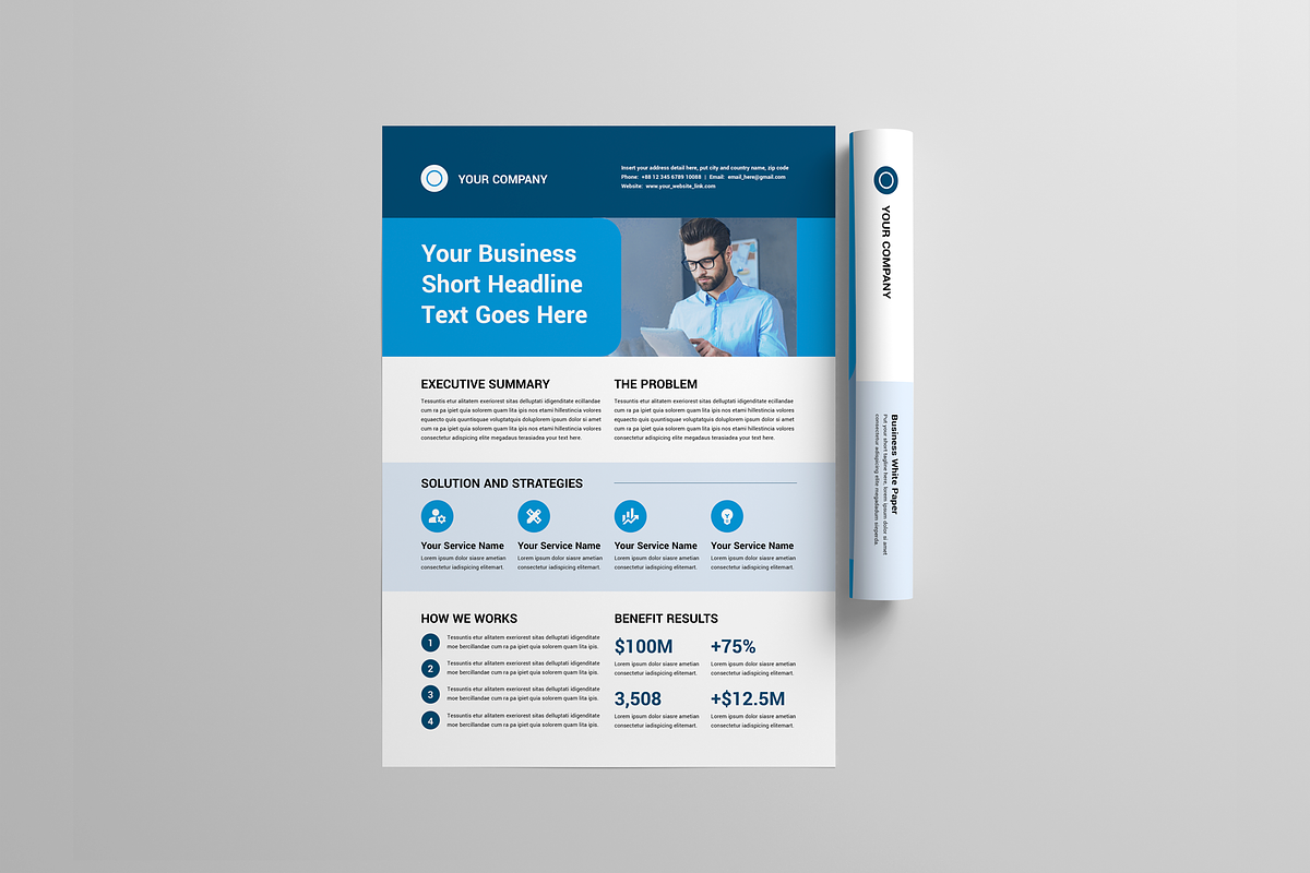 Business One Pager | Canva & MS Word, a Flyer Template by Leaflove