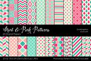 Mint And Pink Digital Papers | Graphic Patterns ~ Creative Market