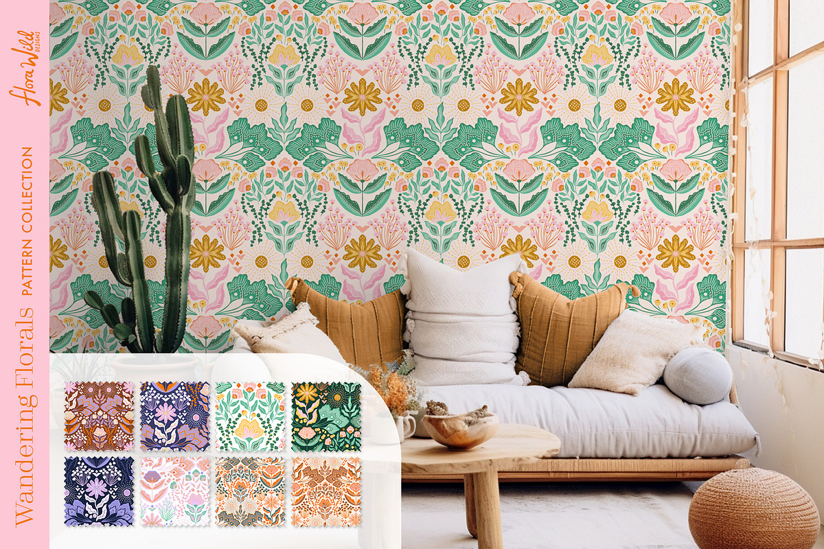 Wandering Bohemian Folk Florals, a Pattern Graphic by Flora Wild Designs