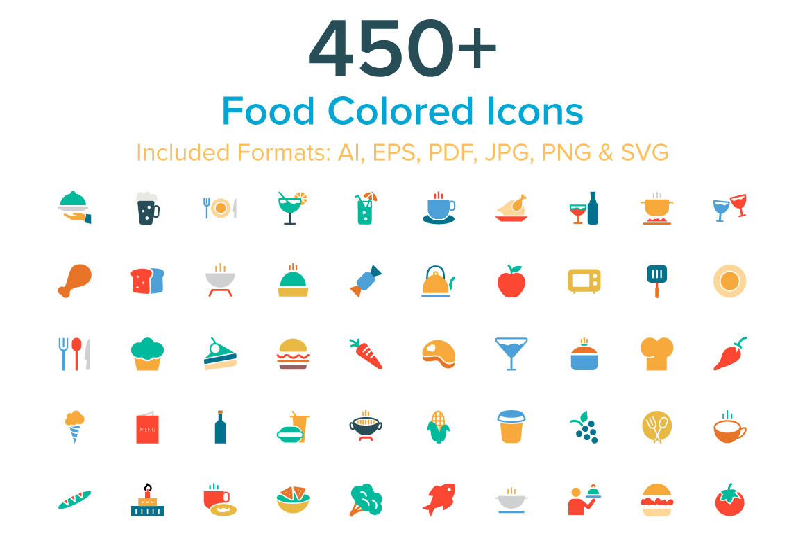 450+ Food Colored Icons, an Icon by Creative Stall